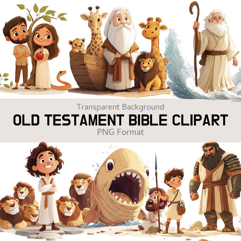 Old Testament Bible Clipart, 100 PNG Cute Cartoon Kids Bible Stories ...