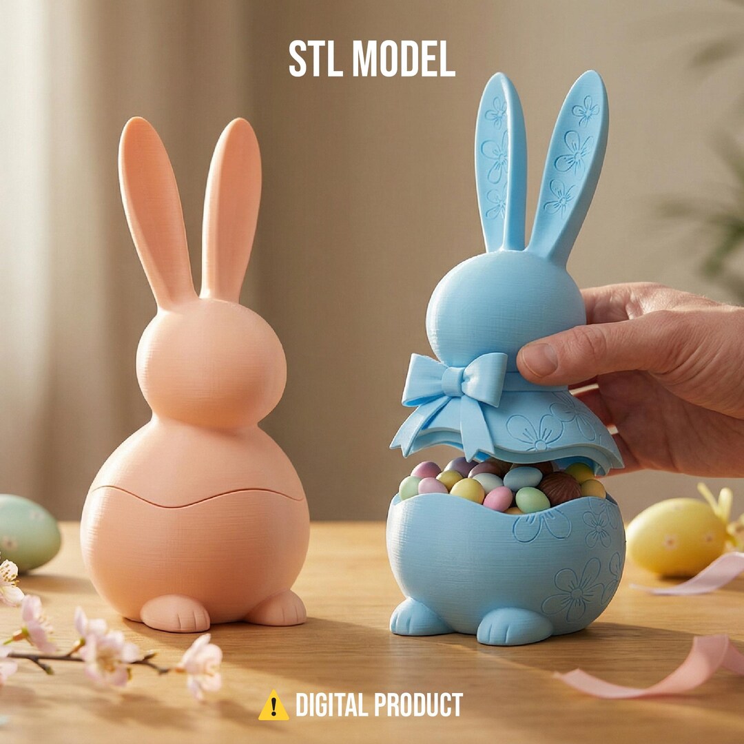 Printable Easter Rabbit Candy Container STL Files, 2 Design Set Digital ...