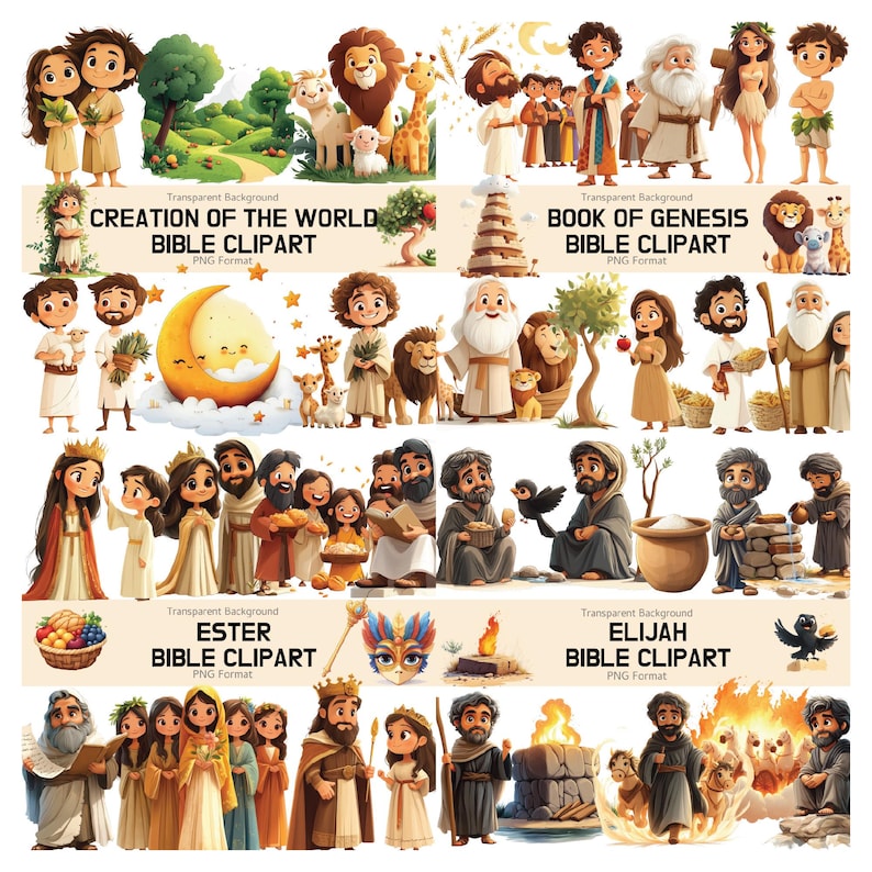 Old Testament Cartoon Clipart Mega Bundle, 700PNG Bible Story Graphics ...
