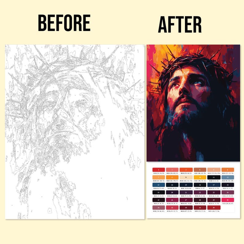 Jesus Color by Number, Digital Art for Adults, Printable Christian ...