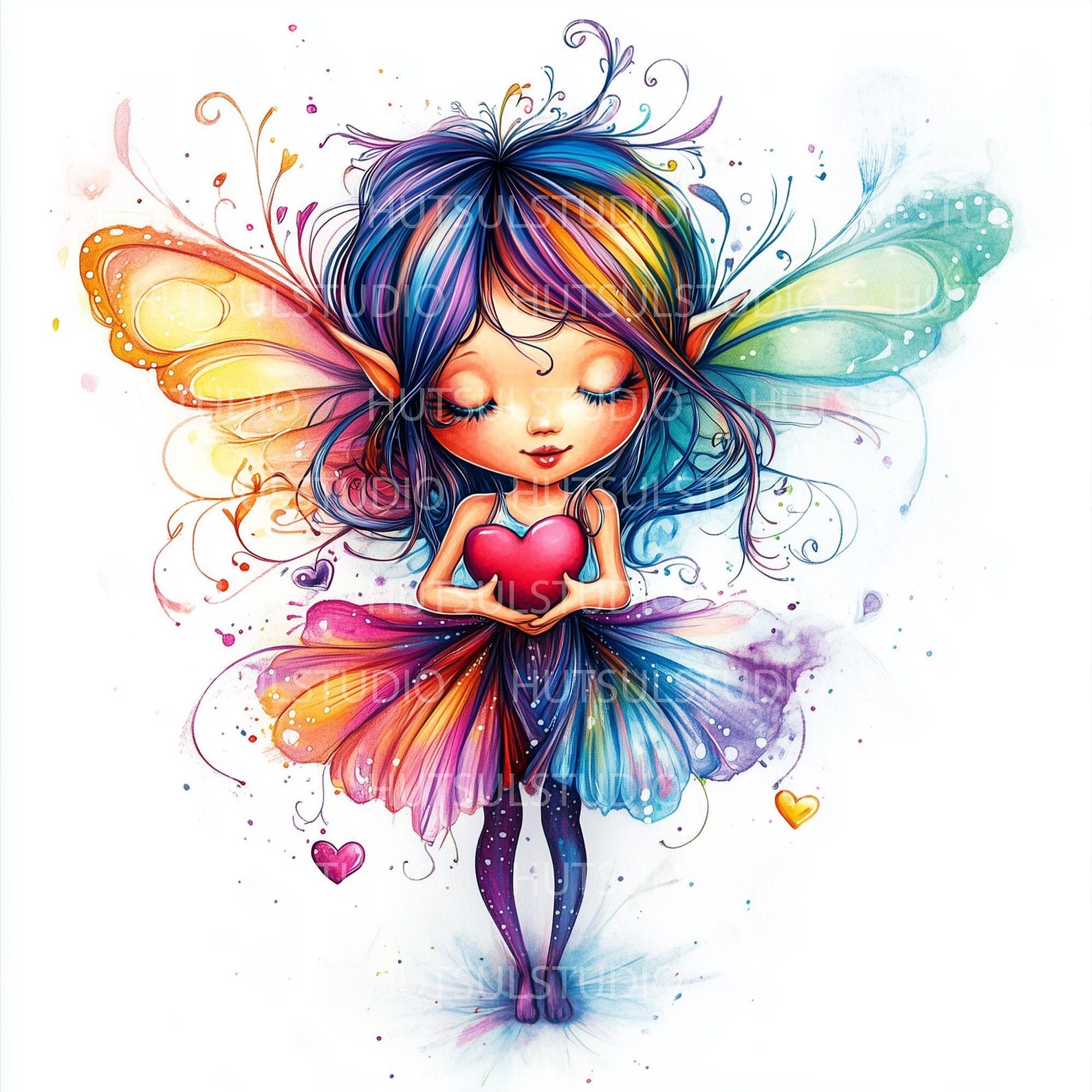 Watercolor Fairy Clipart With Hearts, Whimsical Love Fairies Pngs for ...
