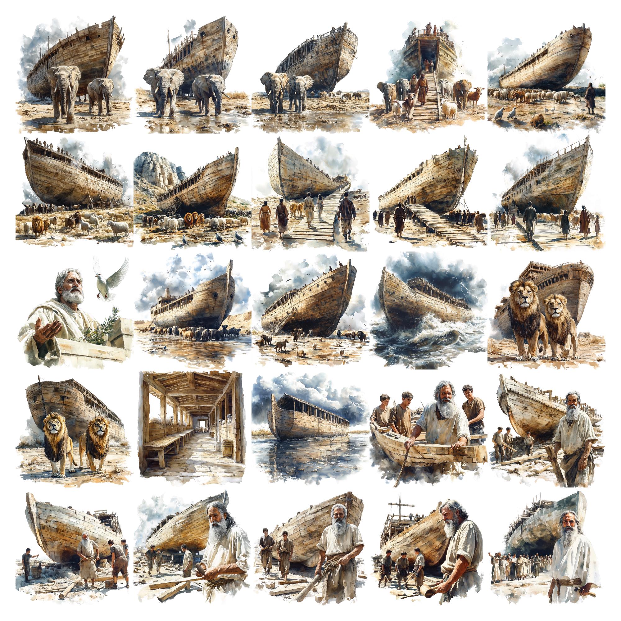 Noah’s Ark Bible Story Clipart, 95PNG Digital Download, Christian ...