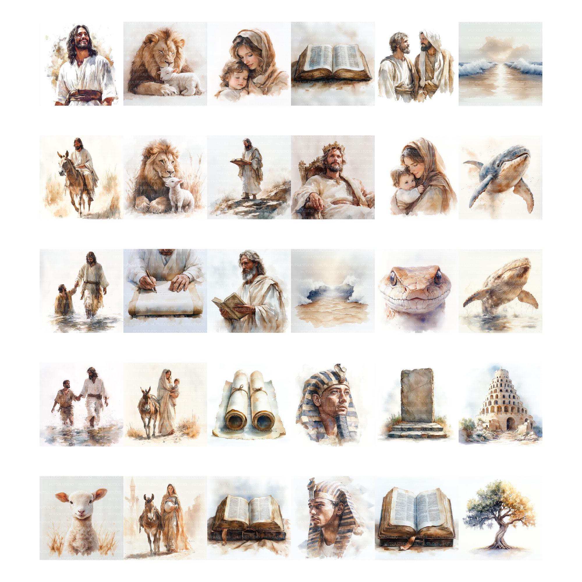 Bible Characters Clipart Bundle, 50 PNG Christian Illustrations, Bible ...