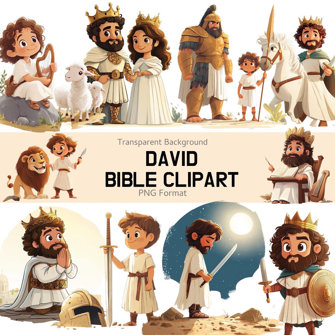David Bible Story Clipart, Christian PNG Set With Cartoon Bible Moments ...