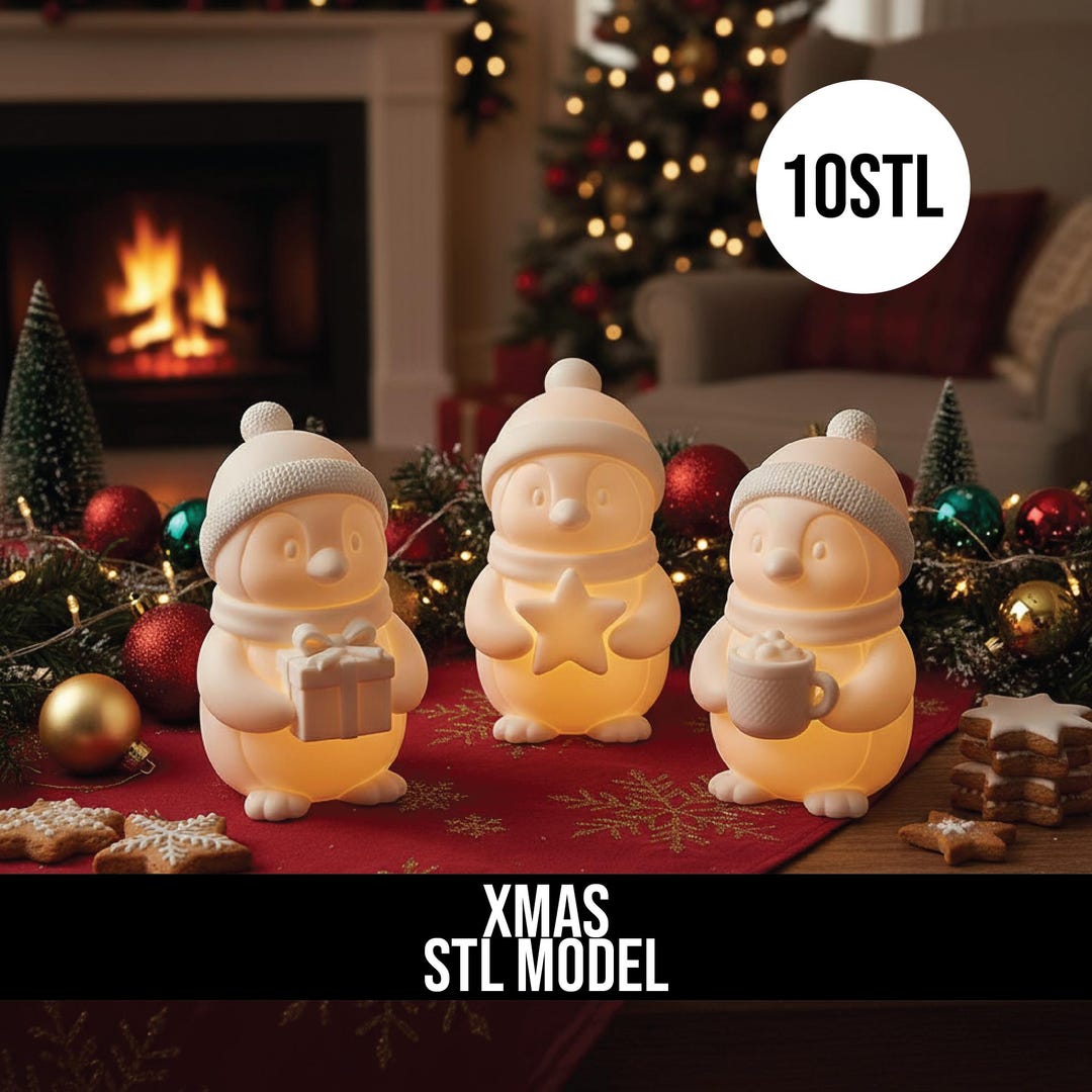 10 Penguin Tealight Candle Holder STL Set, 3D Printable Christmas Decor ...