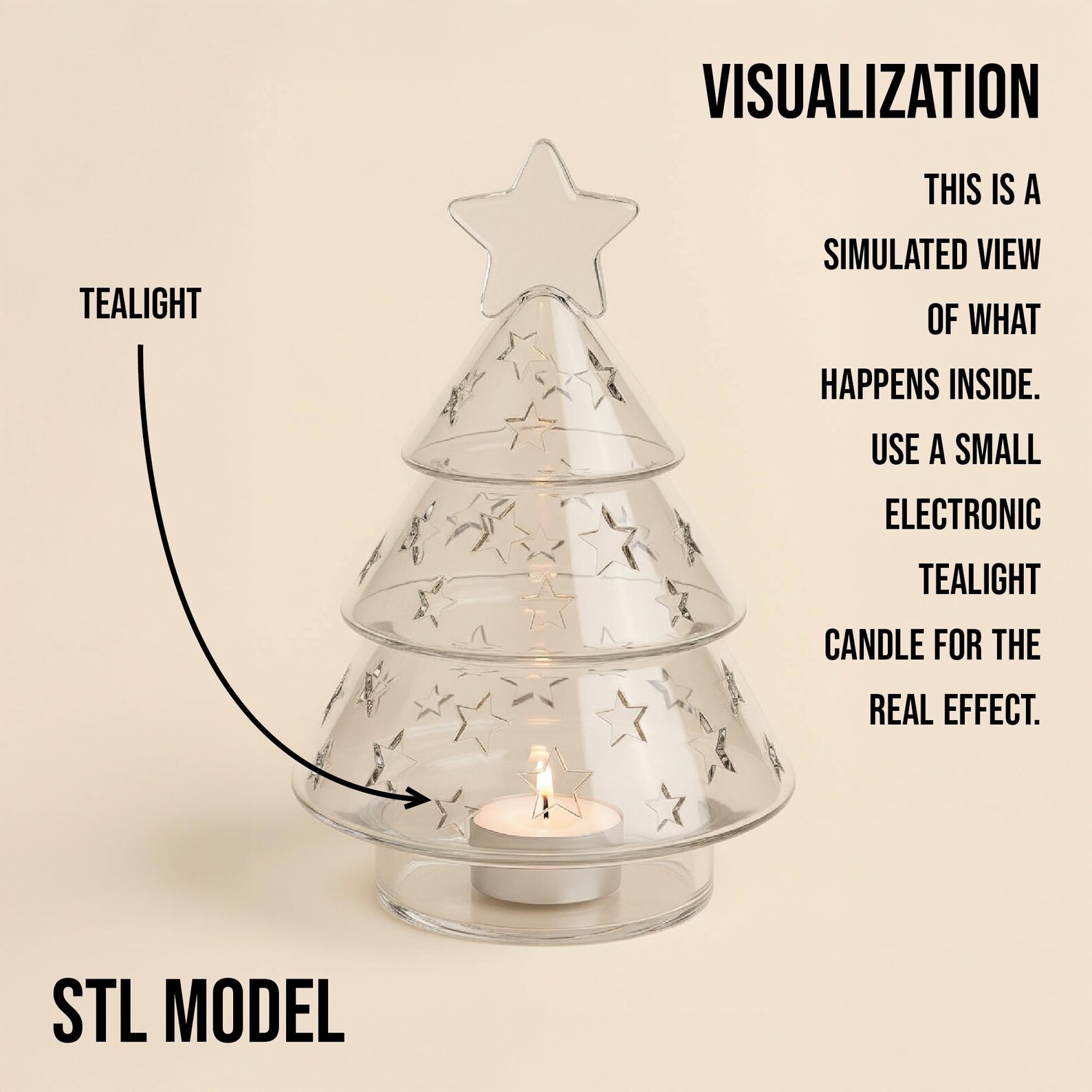 Christmas Tree STL, 3D Printable LED Tealight Candle Holder, Festive ...
