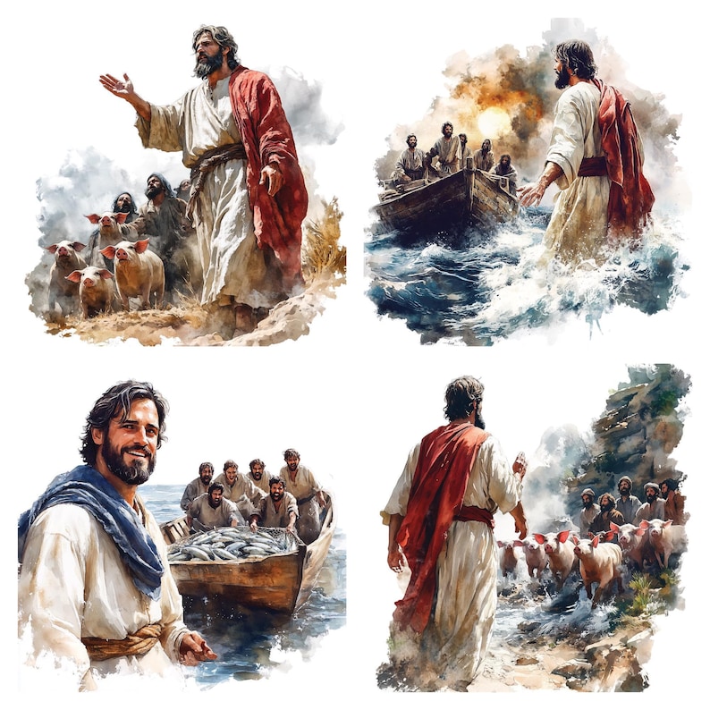 Miracles of Jesus Clipart, 50+ PNG Biblical Scenes, Digital Christian ...