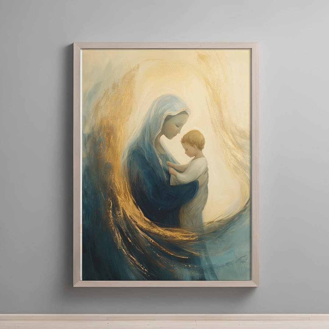 Virgin Mary and Child Digital Poster, Religious Artwork, Sacred Family ...