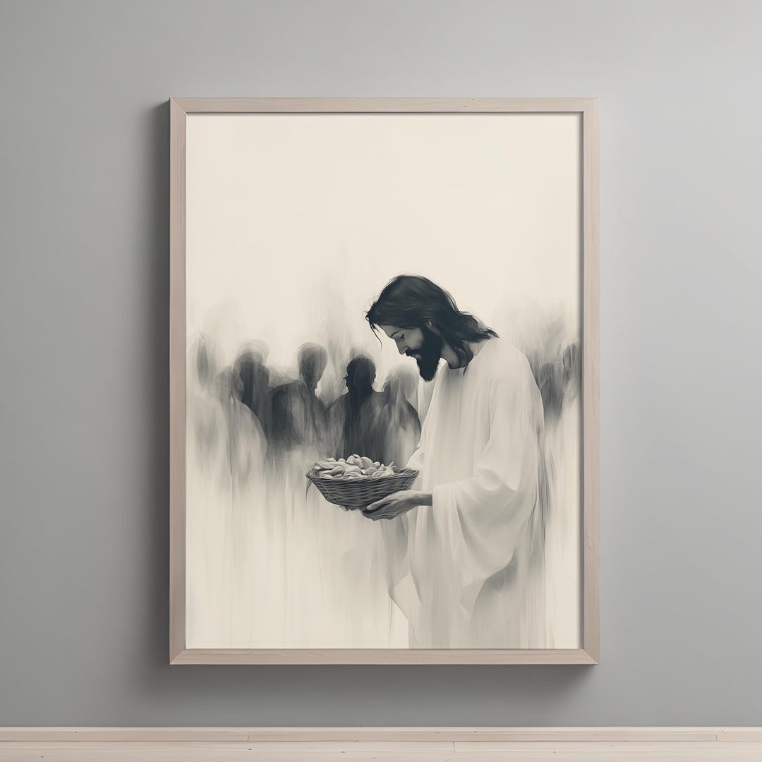 Jesus Feeds the Multitude, Bible Story Art, Christian Home Decor, Faith ...