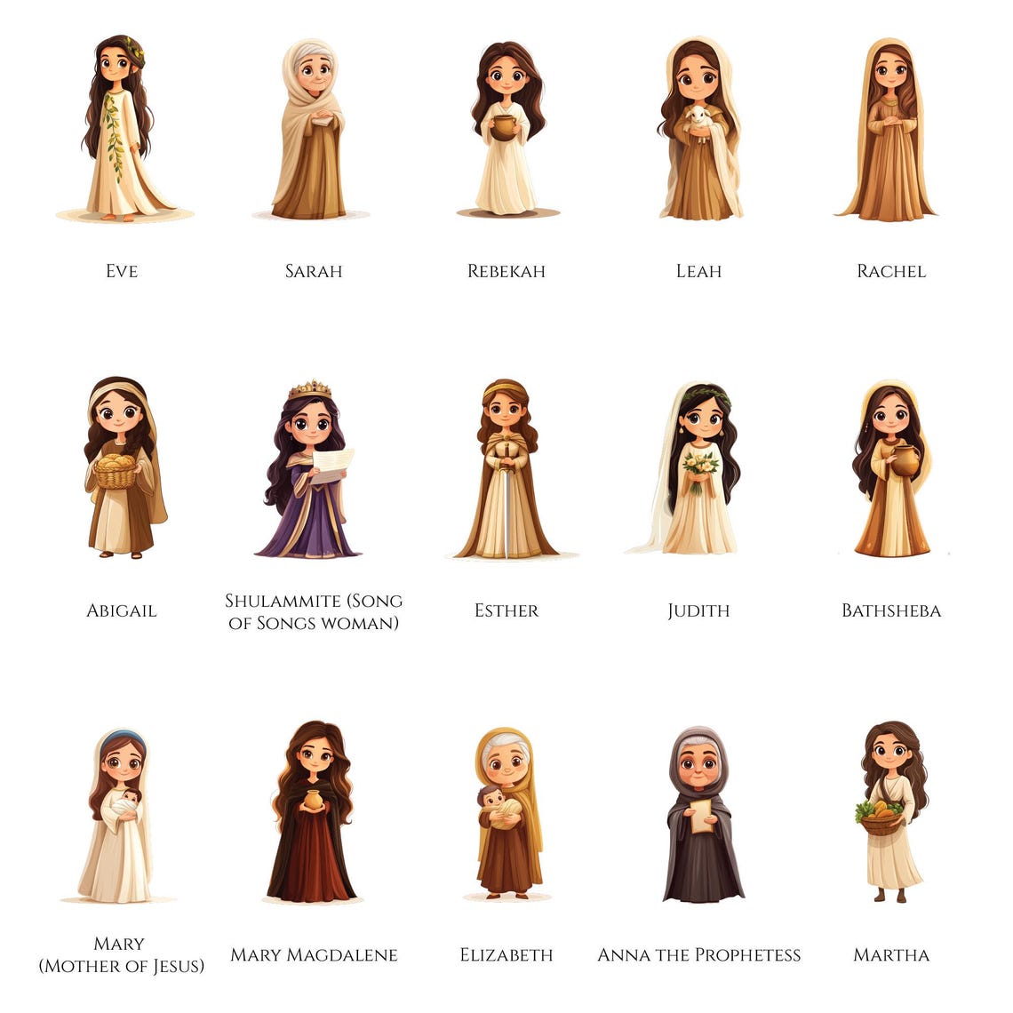 30PNG Cartoon Women of the Bible Clipart, Biblical Characters for Kids ...