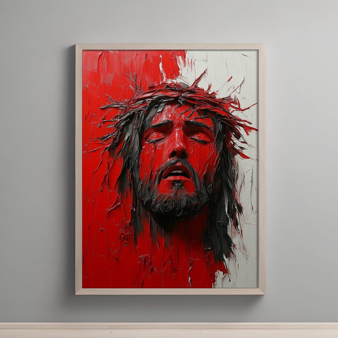 Jesus Sacrifice Painting, Crown of Thorns Art, Christian Wall Print ...