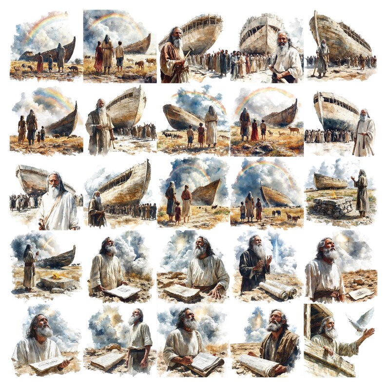 Noah’s Ark Bible Story Clipart, 95PNG Digital Download, Christian ...