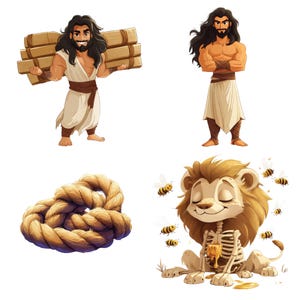 Samson Bible Story Clipart, Cartoon Christian PNG Set, Kids Bible Art ...