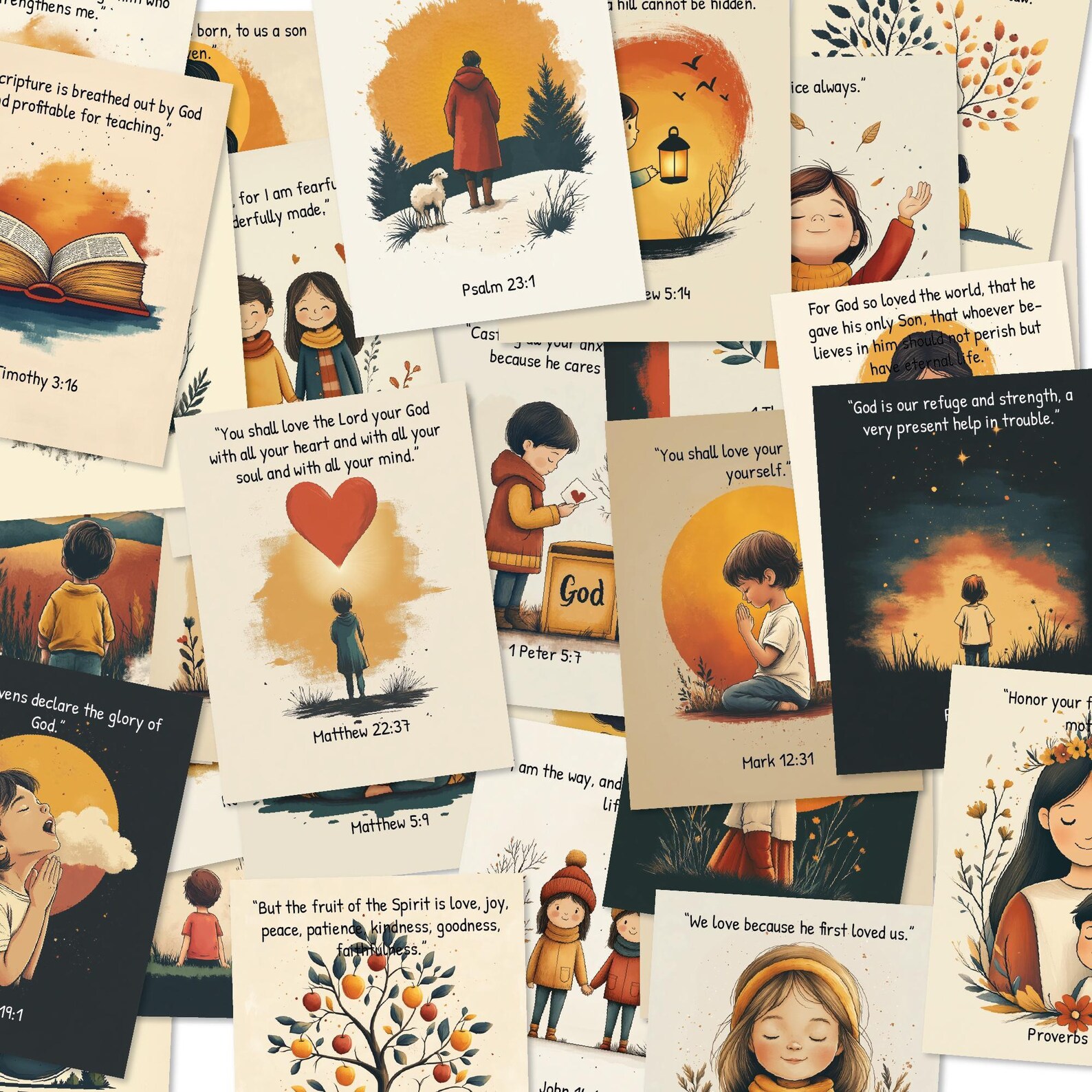 Bible Verse Cards With Pictures, 50 Digital Psalm Cards, Christian ...