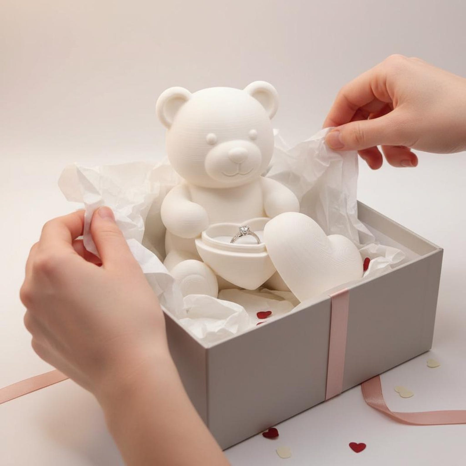 3D Print STL Teddy Bear Ring Box for Proposal, Wedding Ring Bearer Box ...