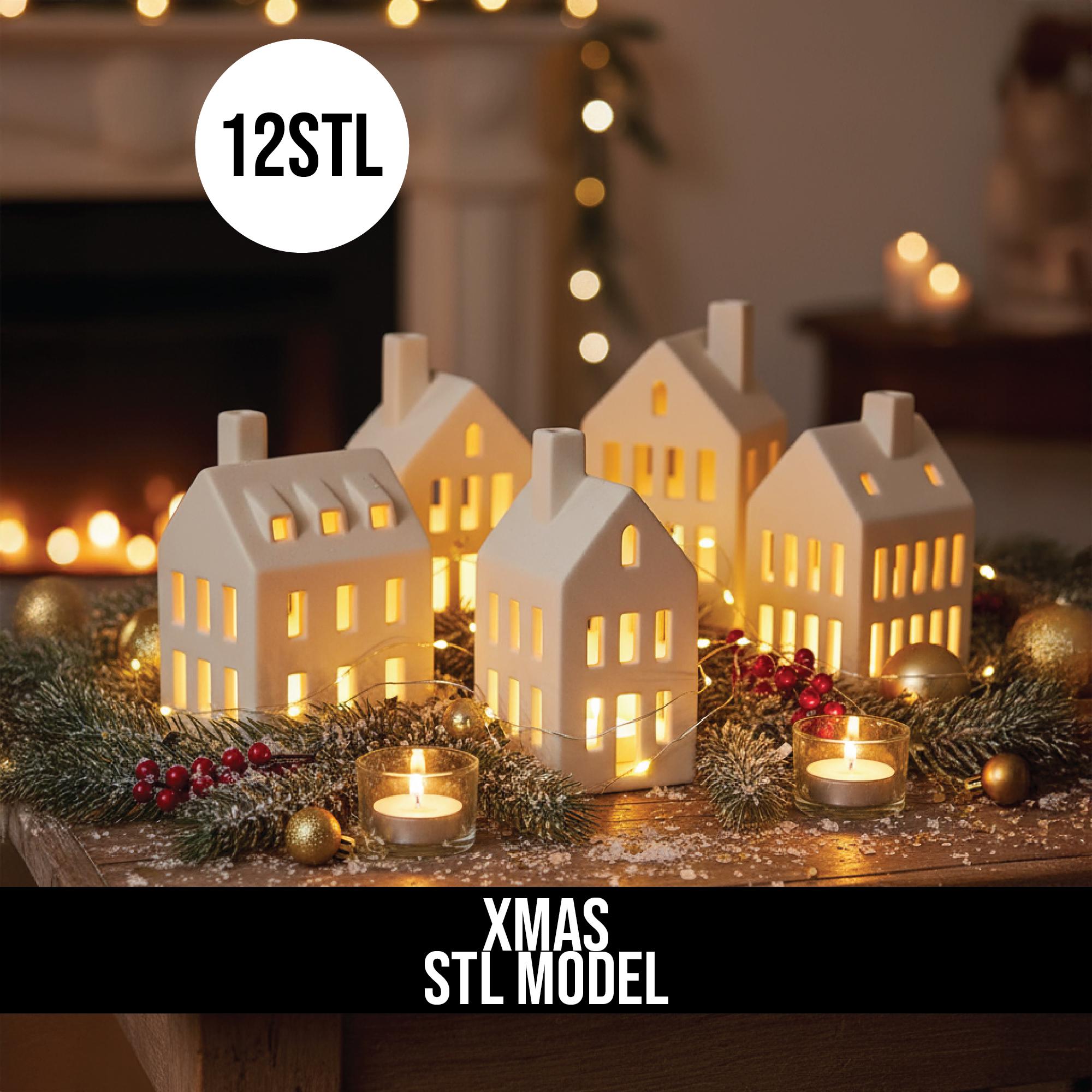 Winter Wonderland Village STL Set of 12, 3D Printable Tealight Houses ...