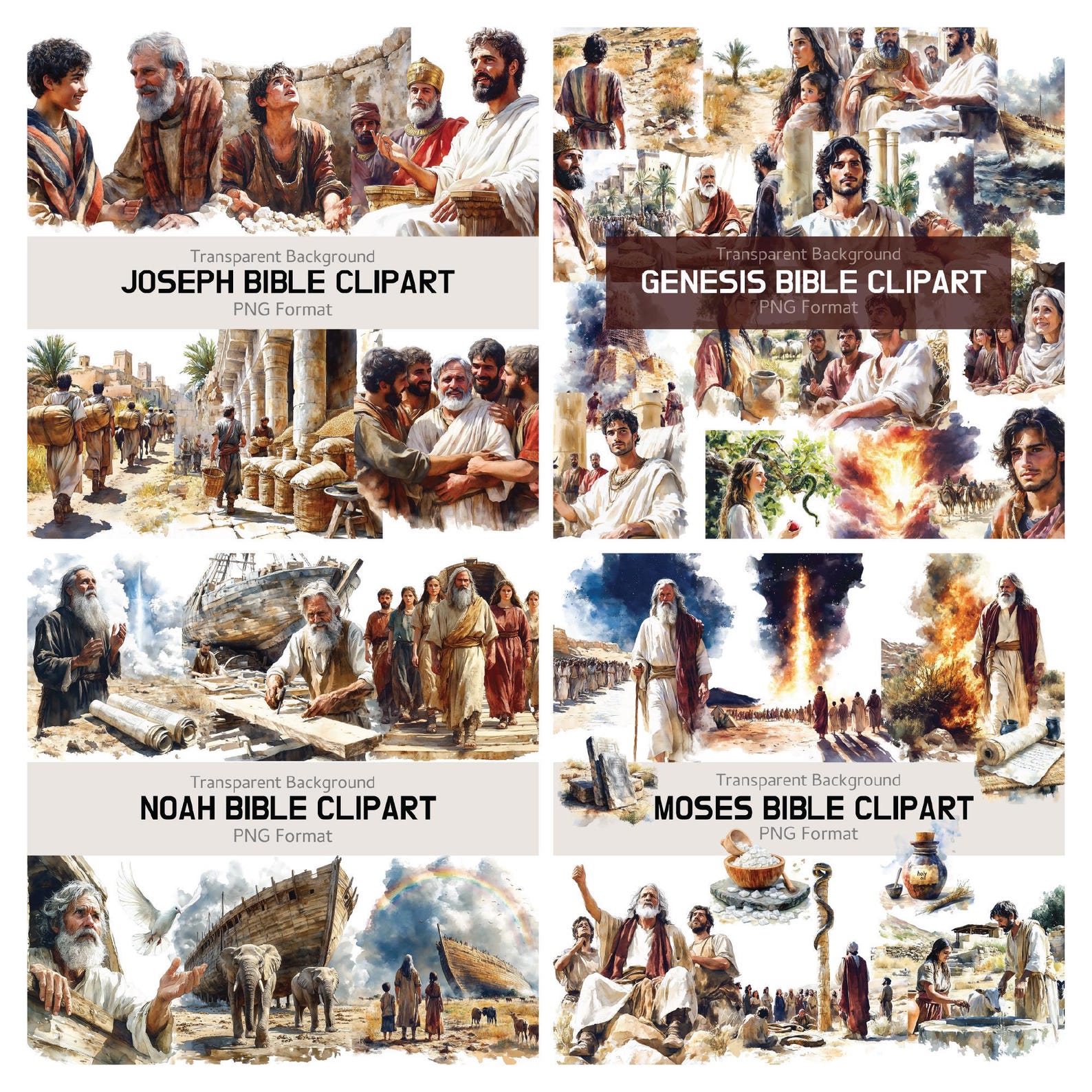 Old Testament Bible Clipart Mega Bundle, 1200 PNG Christian Clip Art ...