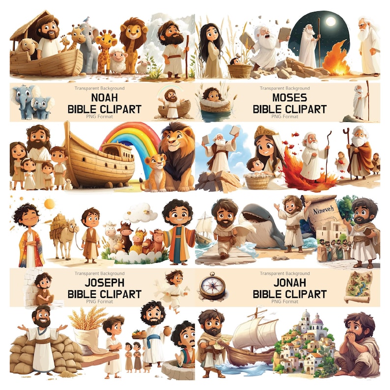 Old Testament Cartoon Clipart Mega Bundle, 700PNG Bible Story Graphics ...