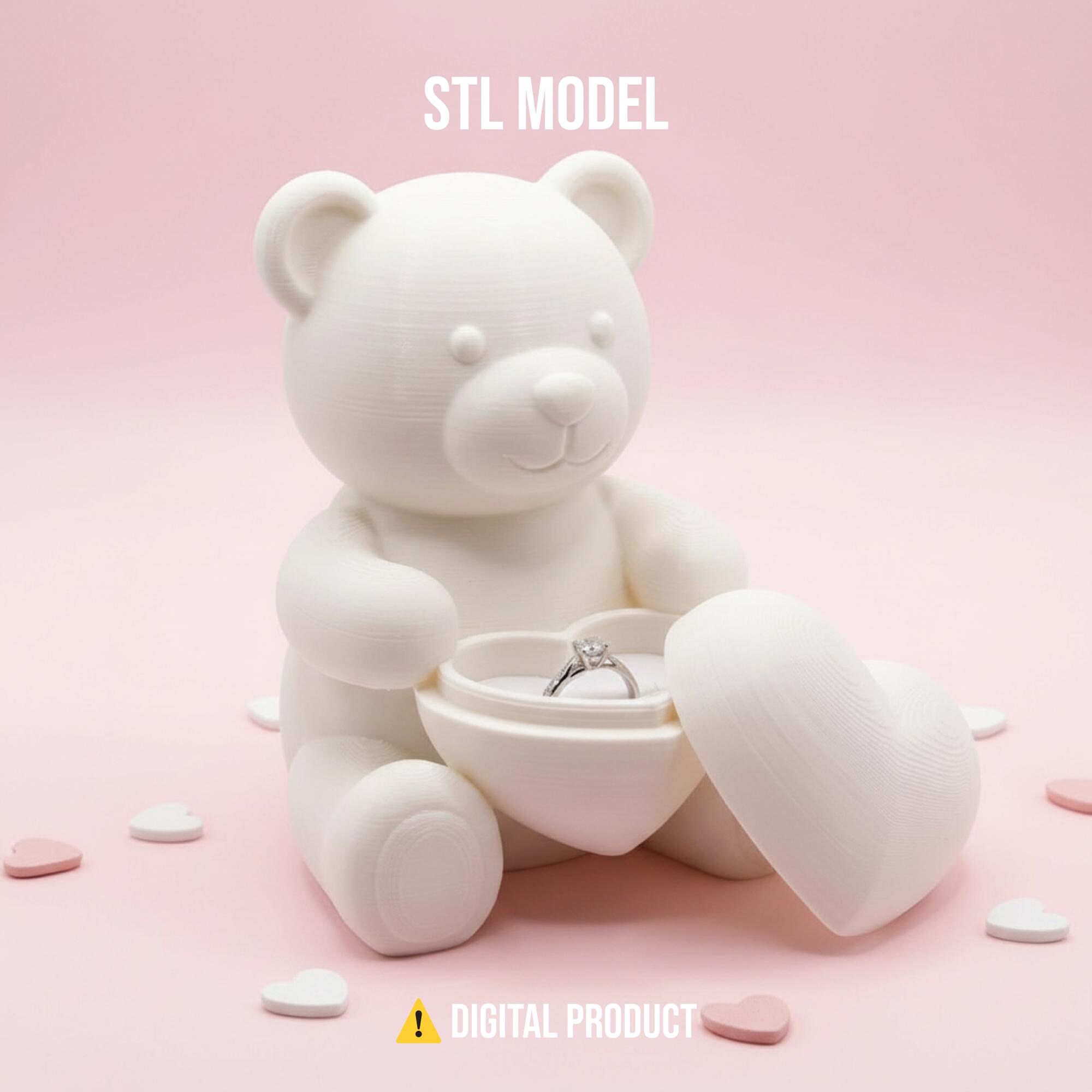 3D Print STL Teddy Bear Ring Box for Proposal, Wedding Ring Bearer Box ...