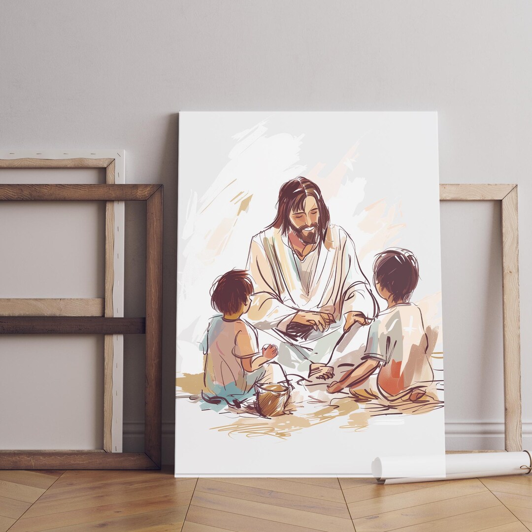 Jesus Teaching Children Poster, Spiritual Wall Art, Christian Decor for ...
