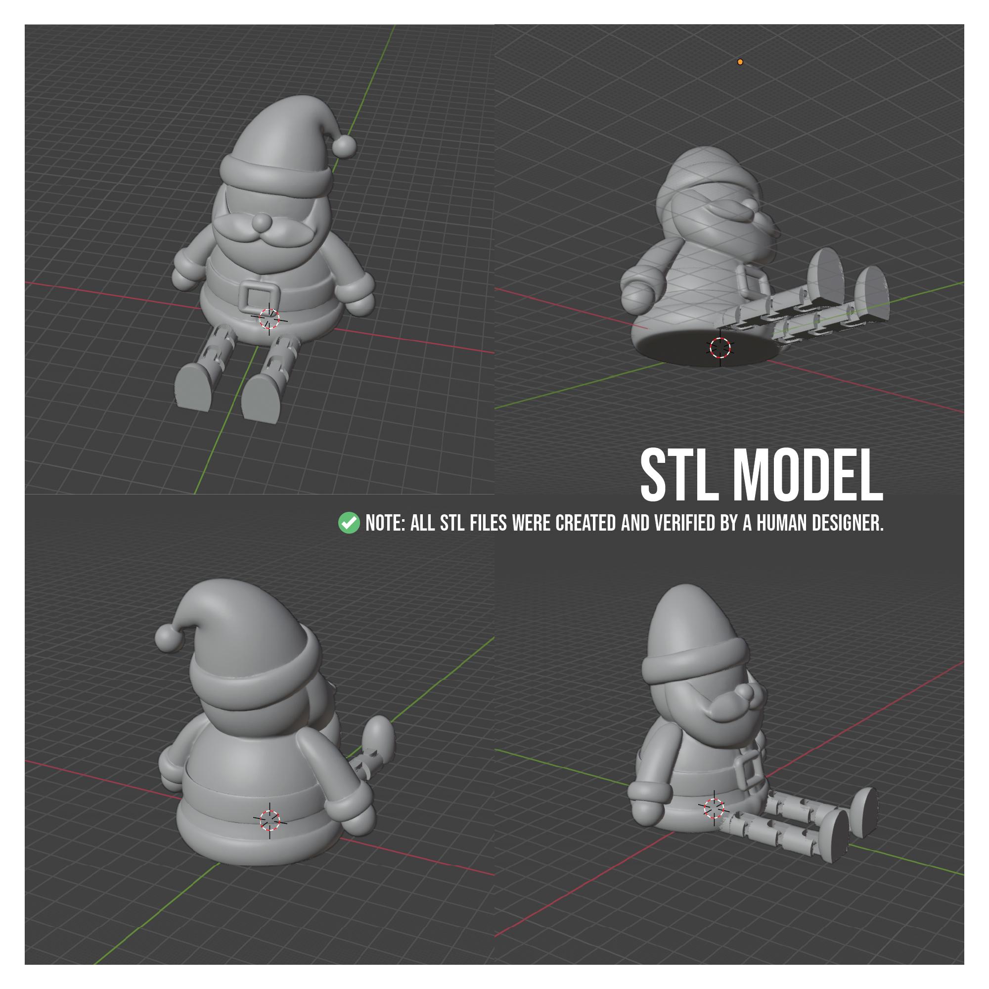 Jolly Flexi Santa STL, 3D Printable Movable-leg Christmas Figure, Fun ...