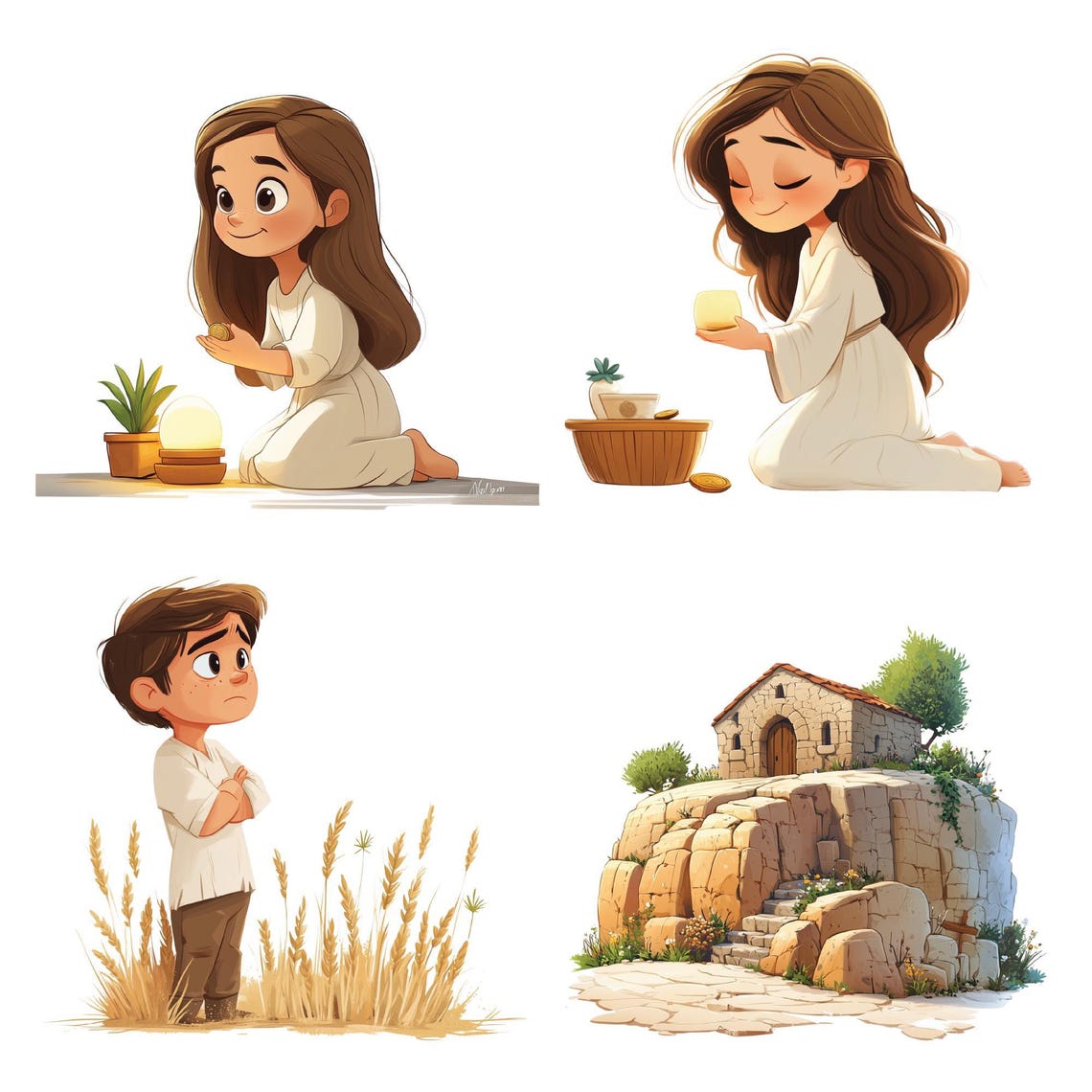 Parables of Jesus Cartoon Clipart, Cute Bible Story PNG Set for Kids ...