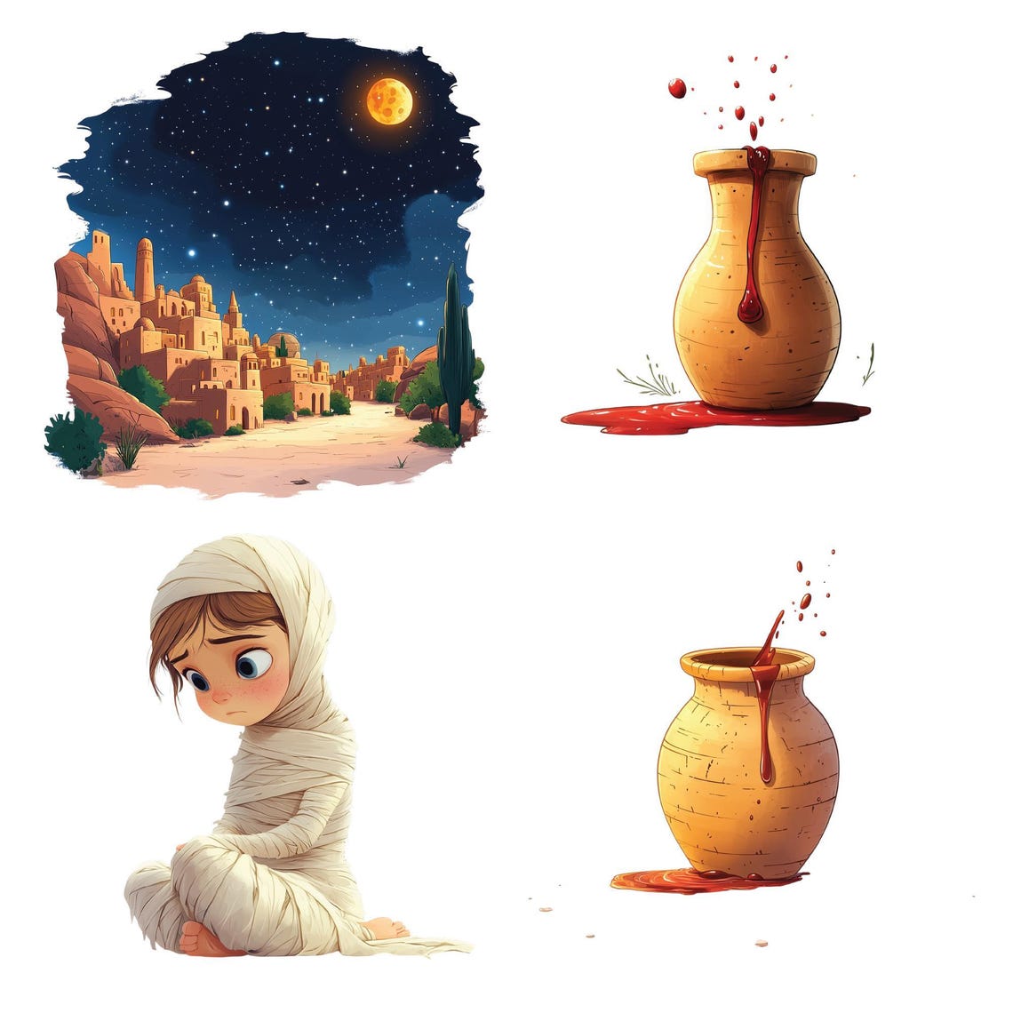Moses & 10 Plagues Cartoon Clipart, Bible Story PNG Set for Kids ...