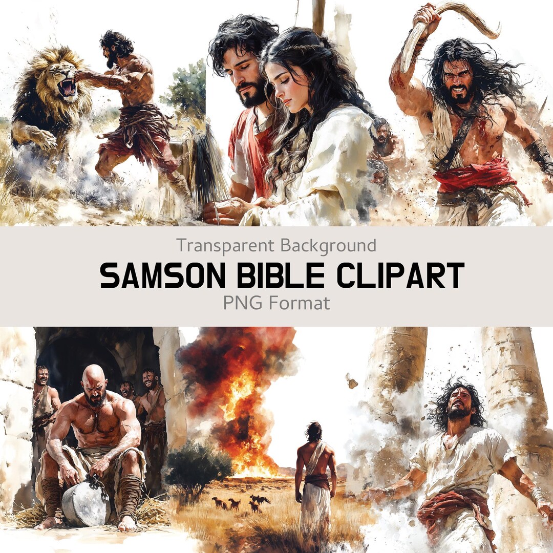 Samson Bible Clipart Bundle, 65 PNG Christian Digital Art for Sunday ...