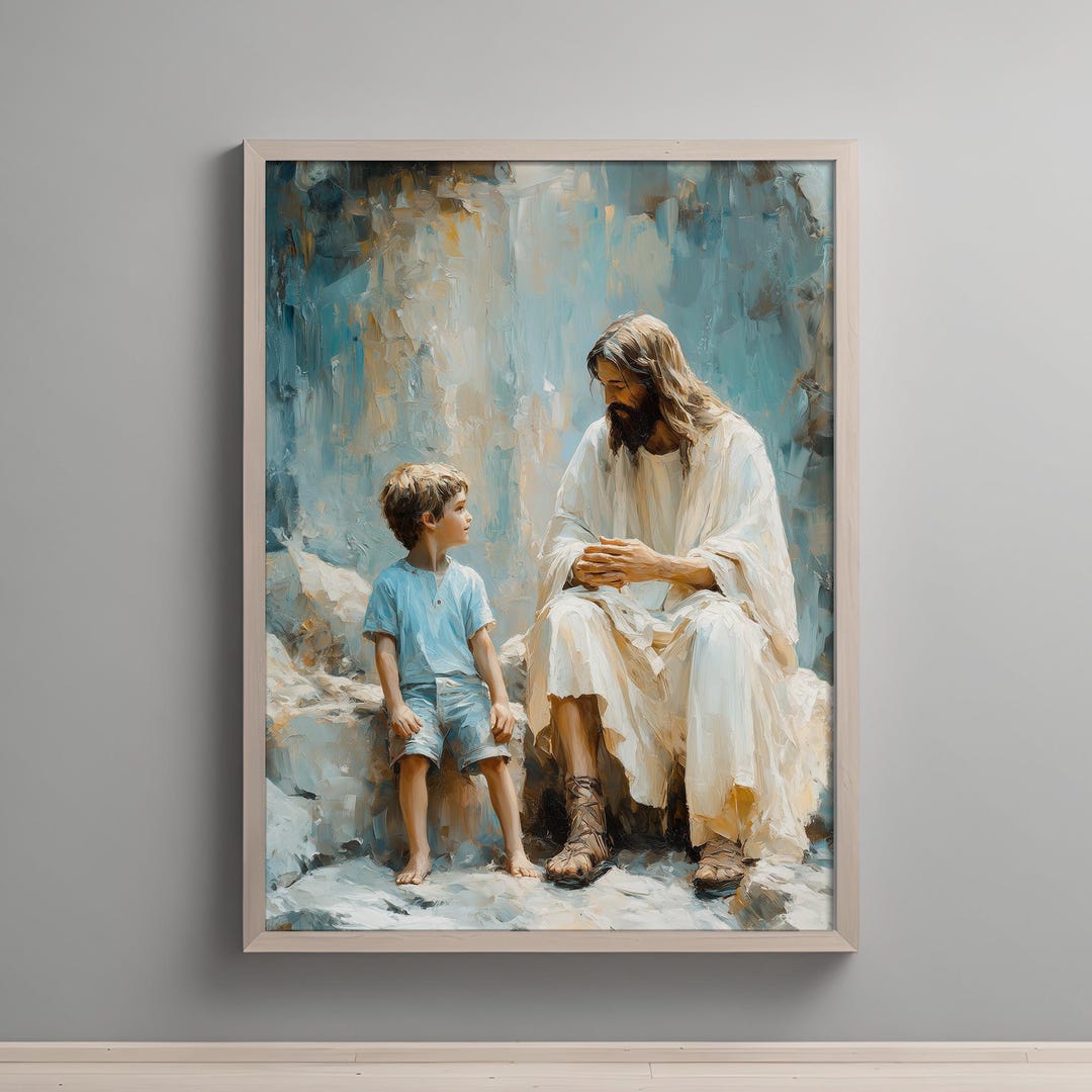 Lessons by Christ, Christian Art, Jesus With Boy, Baptism Gift for Boy ...