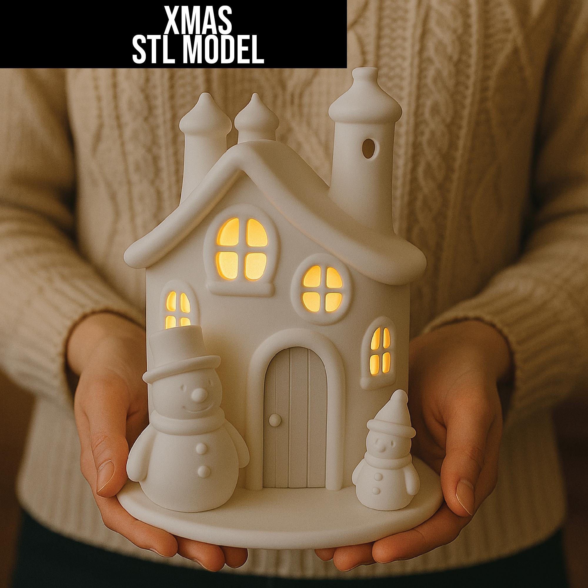 Christmas House With Snowman STL, 3D Printable Tealight Candle Holder ...