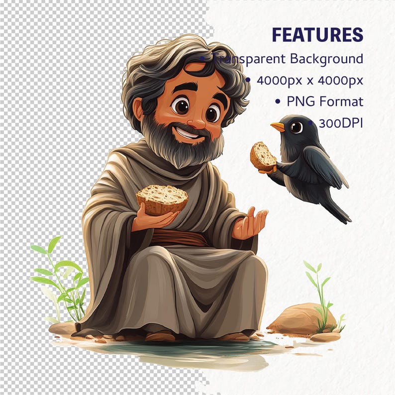 Elijah Bible Story Cartoon Clipart, Cute Christian PNG Set for Kids ...