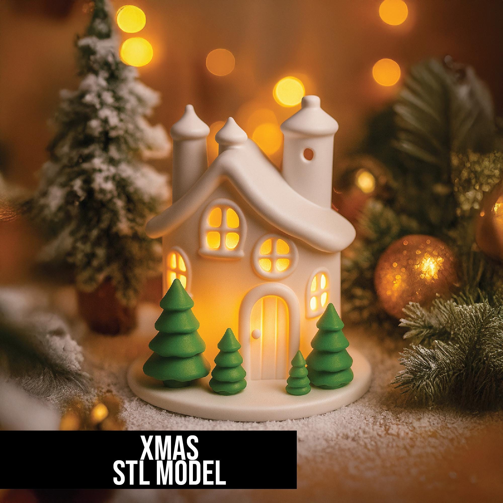 Christmas Tree Cottage STL, 3D Printable Tealight Candle House, Festive ...