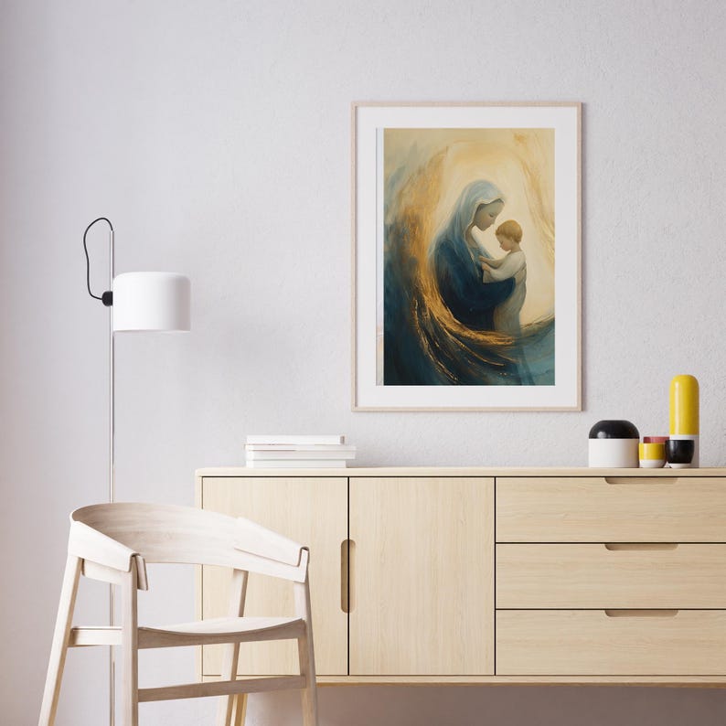 Virgin Mary and Child Digital Poster, Religious Artwork, Sacred Family ...