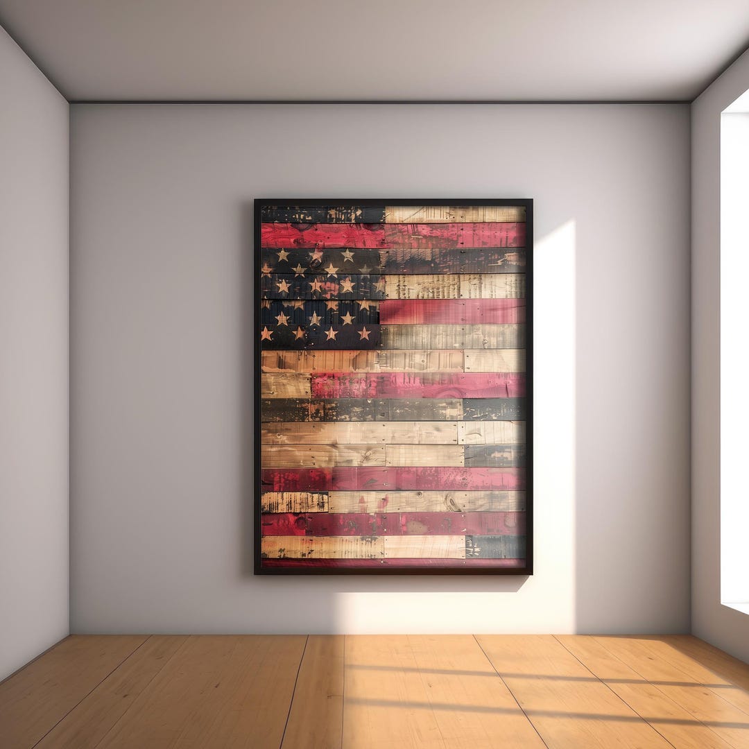 Rustic Wooden USA Flag Digital Poster, Vintage American Flag Art, Home ...
