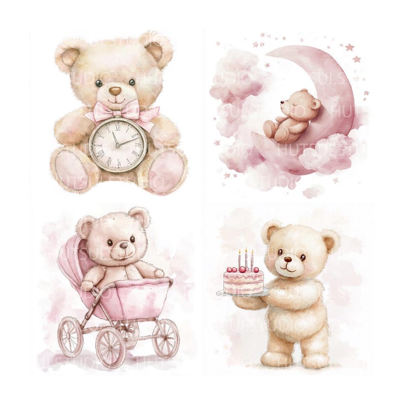 Pink Teddy Bear Clipart, Girl Baby Shower Decorations, Nursery Bear ...