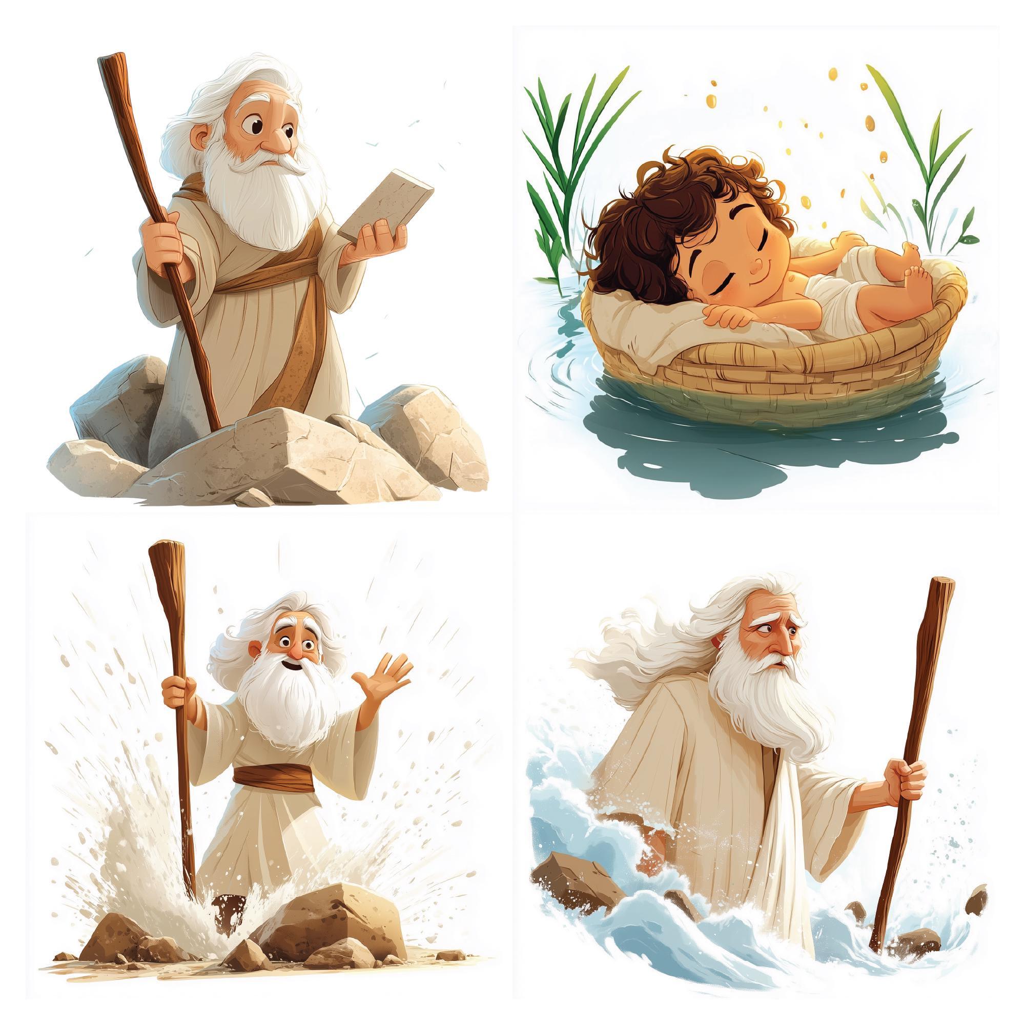 Moses Bible Story Clipart, Cute Cartoon Christian PNG Set, Kids Bible ...