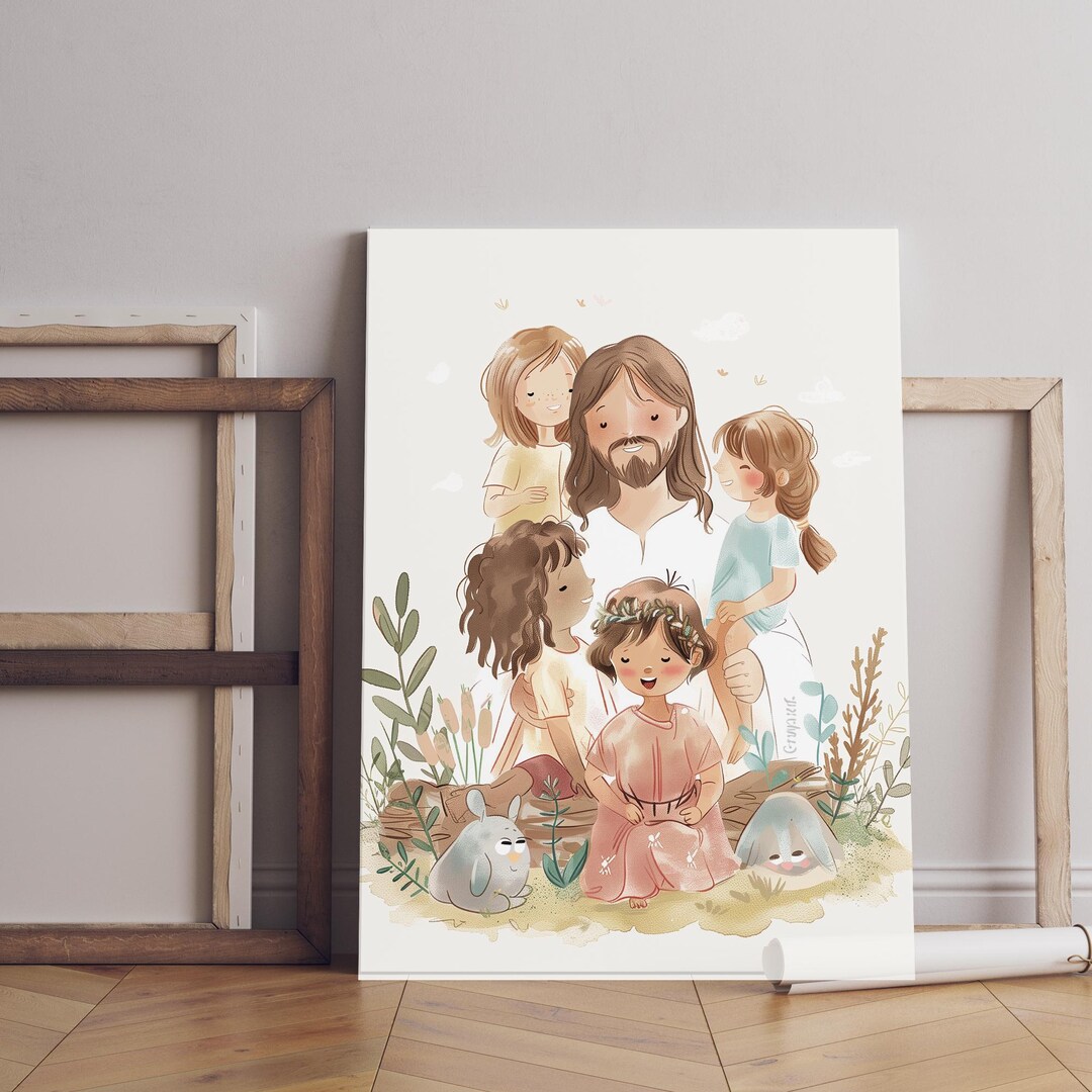 Jesus With Children Kids Poster, Religious Wall Art, Christian Decor ...