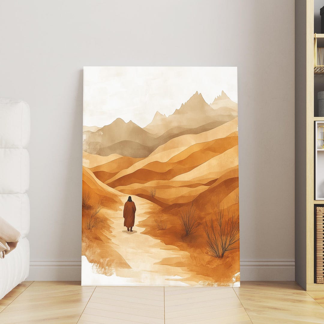 Jesus in the Wilderness Art, Biblical Desert Scene, 40 Days of Fasting ...