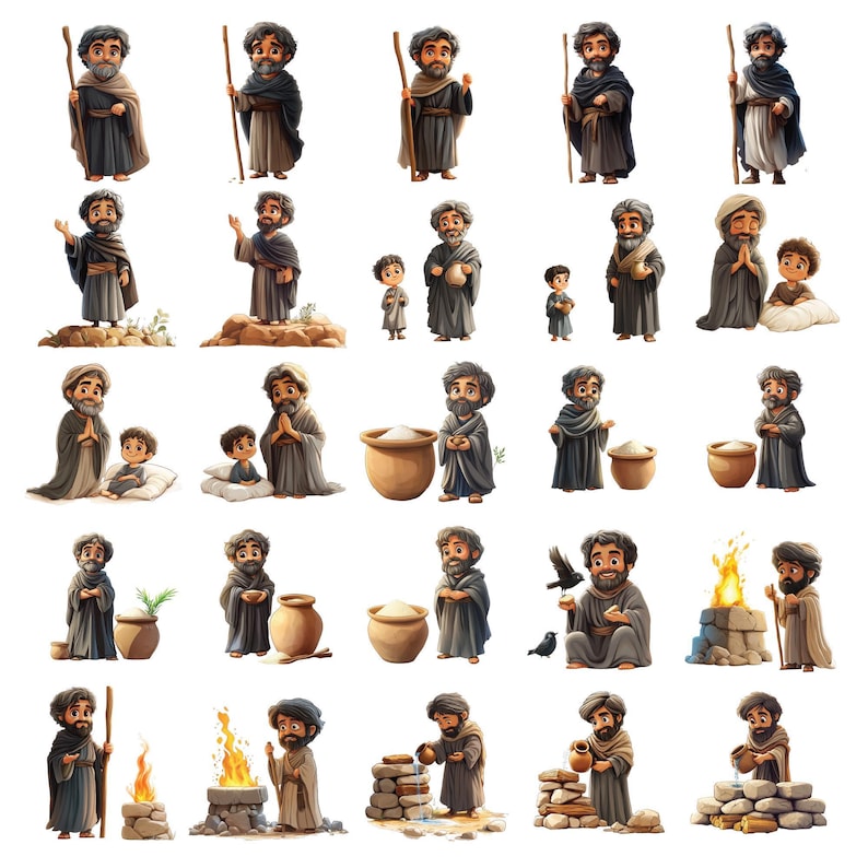 Elijah Bible Story Cartoon Clipart, Cute Christian PNG Set for Kids ...