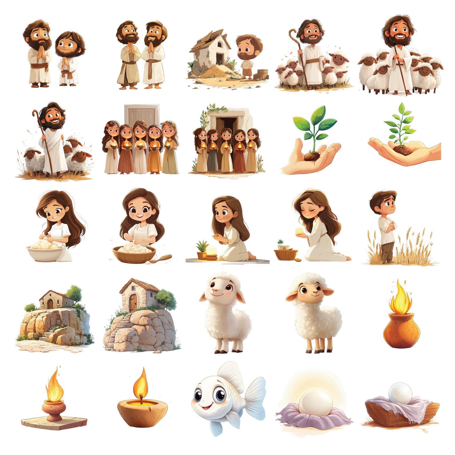 Parables of Jesus Cartoon Clipart, Cute Bible Story PNG Set for Kids ...