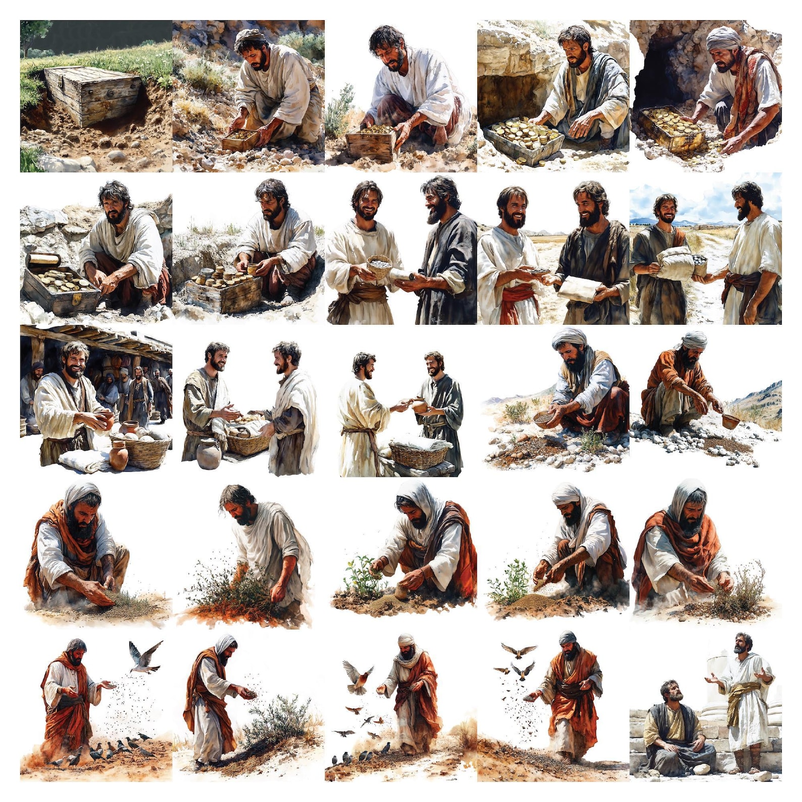 Parables of Jesus Clipart Bundle, 160+ Christian PNG Files for Sunday ...