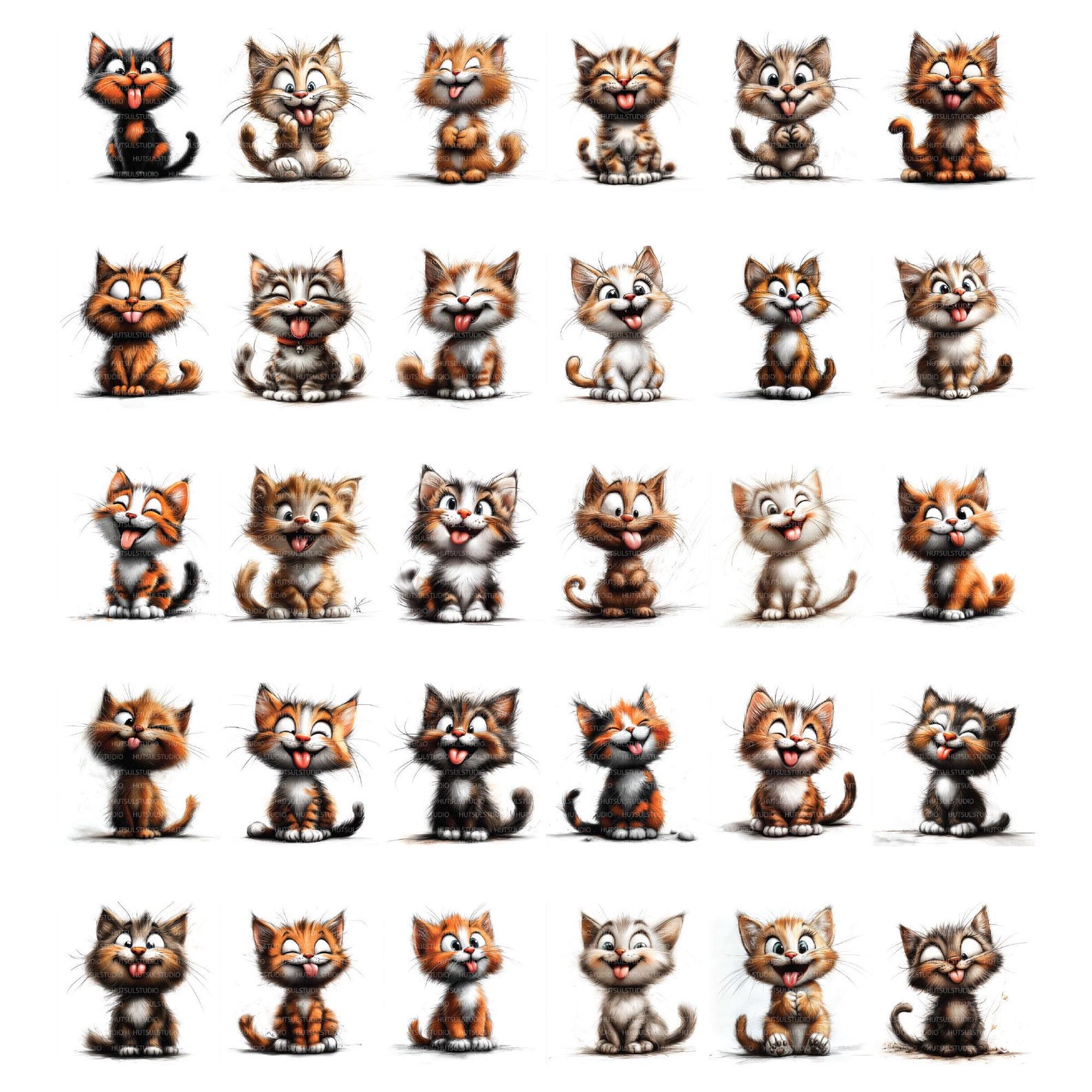 Funny Cats Clipart Bundle, 30 PNG, Cute & Playful Kitten Illustrations ...