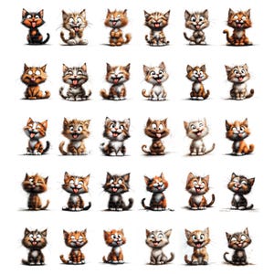 Funny Cats Clipart Bundle, 30 PNG, Cute & Playful Kitten Illustrations ...