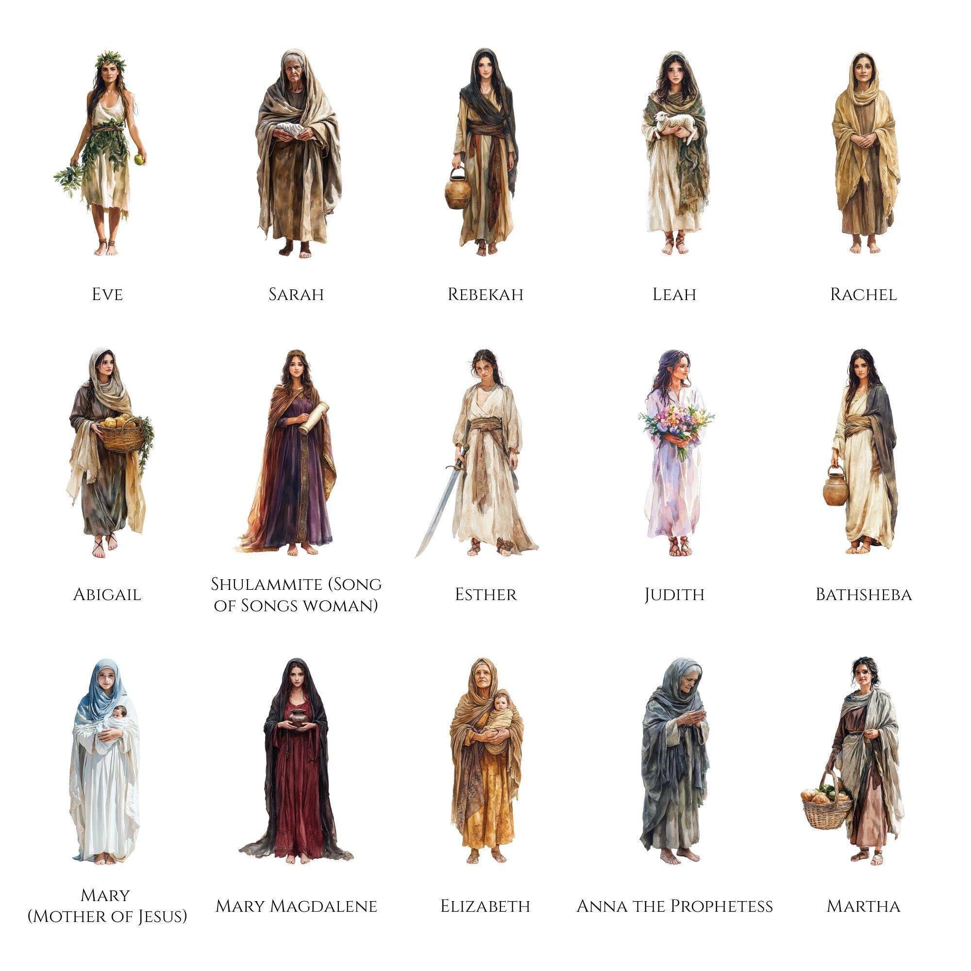 30 Biblical Female Characters, Women of the Bible Clipart Bundle ...