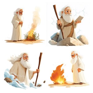 Moses Bible Story Clipart, Cute Cartoon Christian PNG Set, Kids Bible ...