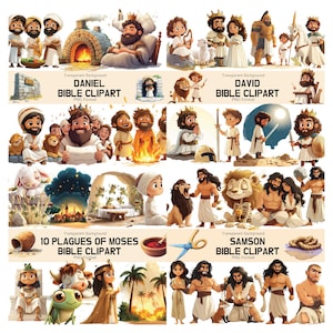 Old Testament Cartoon Clipart Mega Bundle, 700PNG Bible Story Graphics ...