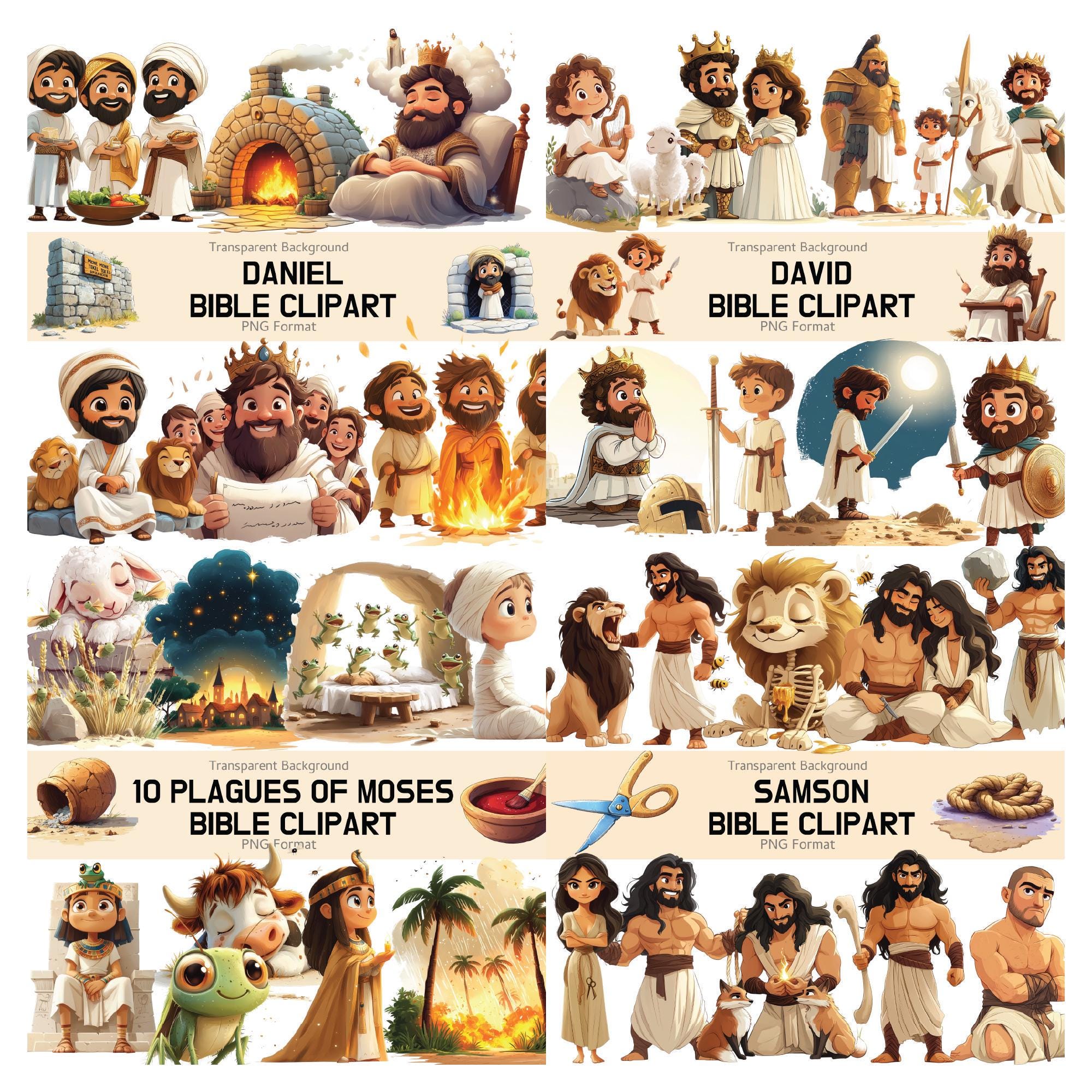 Old Testament Cartoon Clipart Mega Bundle, 700PNG Bible Story Graphics ...