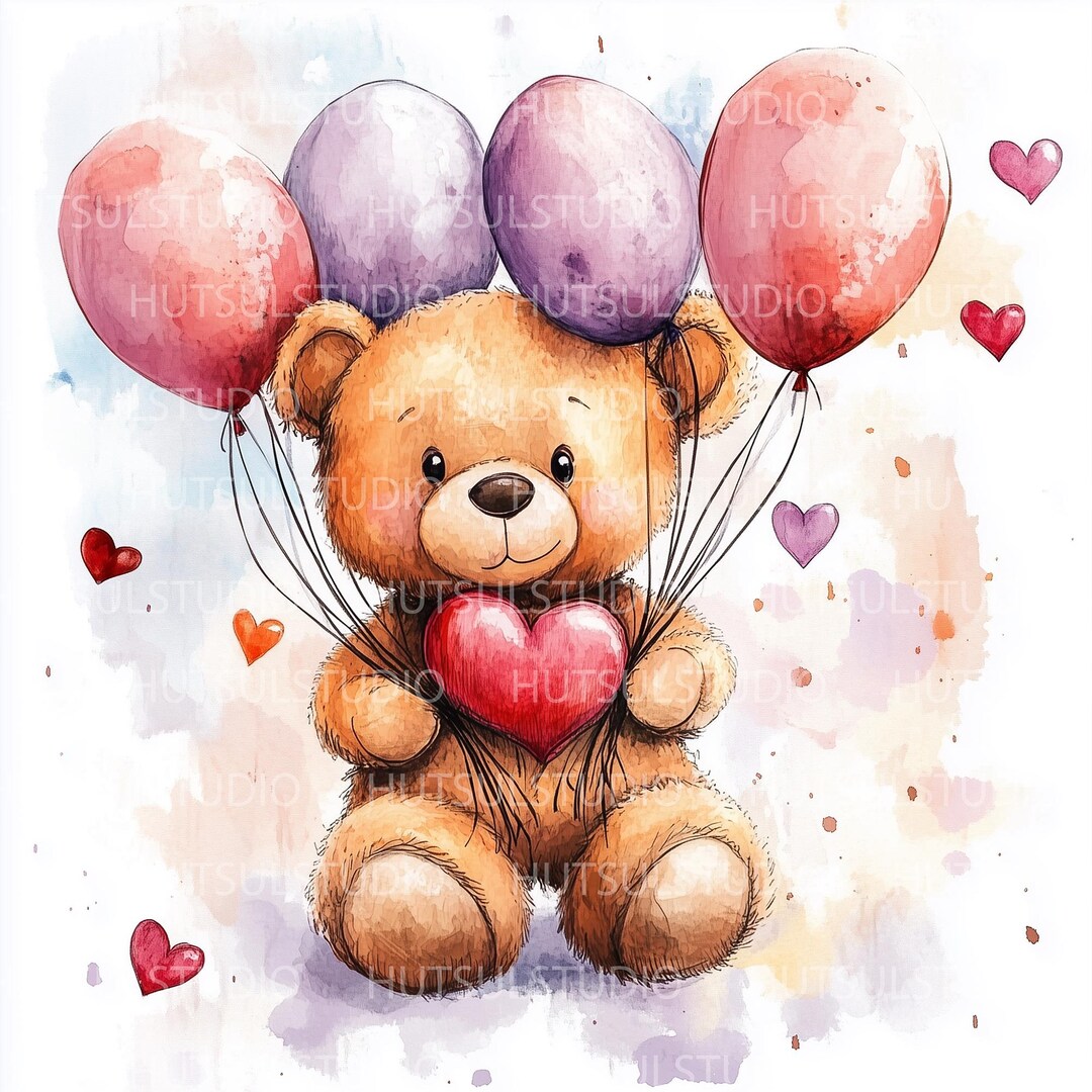 20 PNG Valentine's Day Teddy Bear Clipart, Cute Bears With Balloons ...