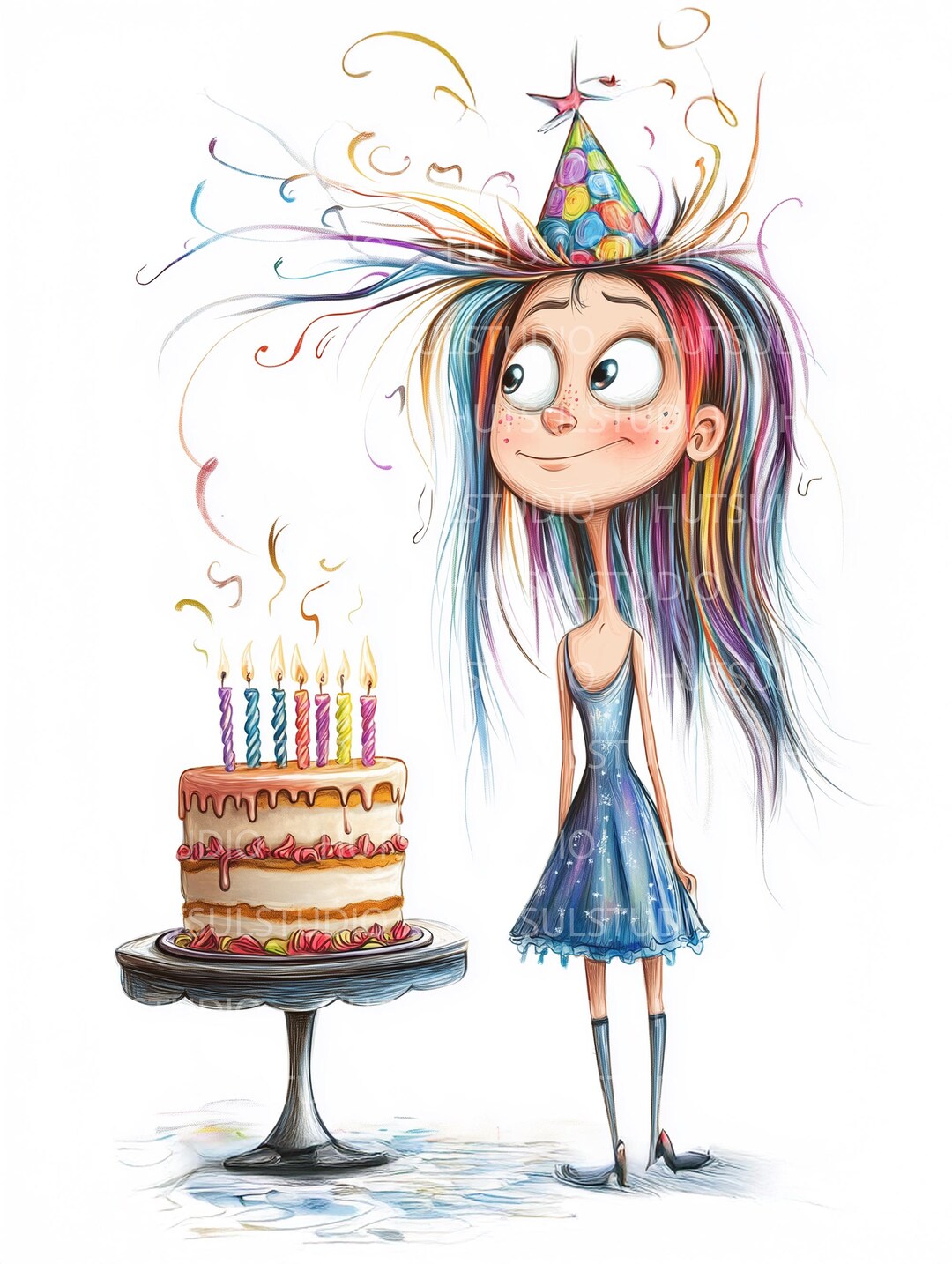 10 PNG Whimsical Girl Clipart, Cute Watercolor Art for Birthday Crafts ...