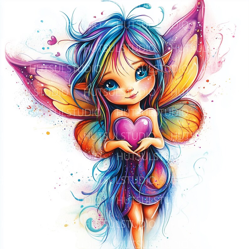Watercolor Fairy Clipart With Hearts, Whimsical Love Fairies Pngs for ...